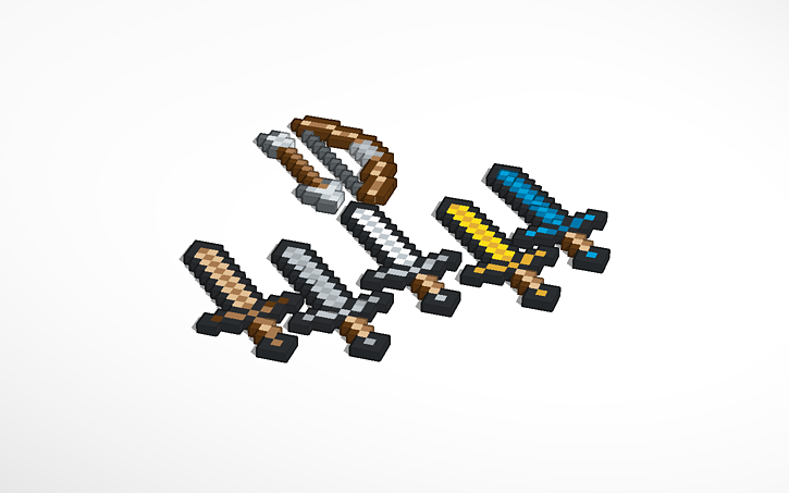 3D design minecraft swords + bow #template #Print #minecraft #games ...