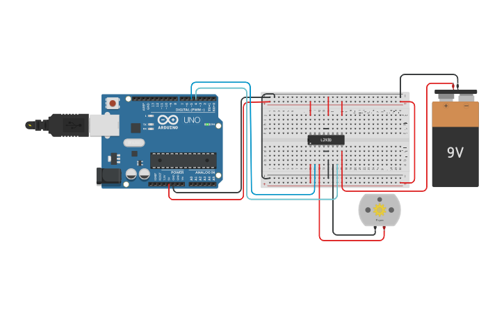 Circuit design DC Motor Control Connection using H-Bridge IC - Tinkercad