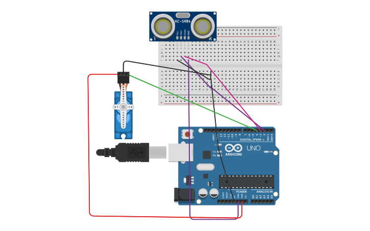 Circuit design House gate open (rotate servo motor) using ultrasonic ...