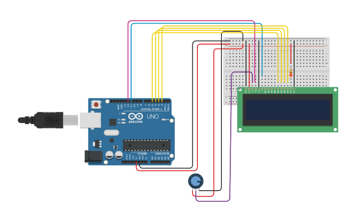 Circuit design lcd display using potentiometer - Tinkercad