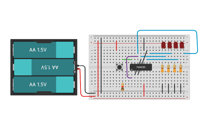 Circuit Design 4 Bit Binary Counter Tinkercad