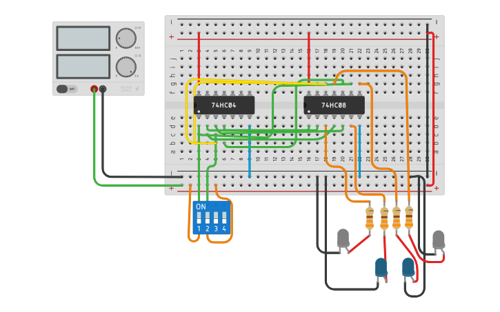 Circuit design DECODER 2x4 - Tinkercad