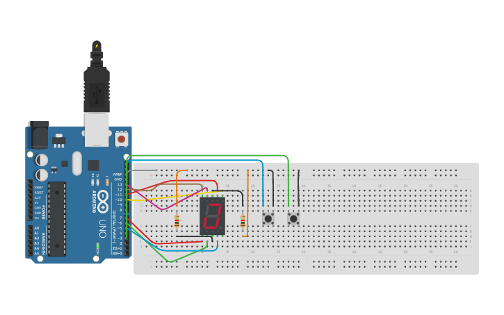 Circuit design [TEST] 7 Segment Counter | Tinkercad