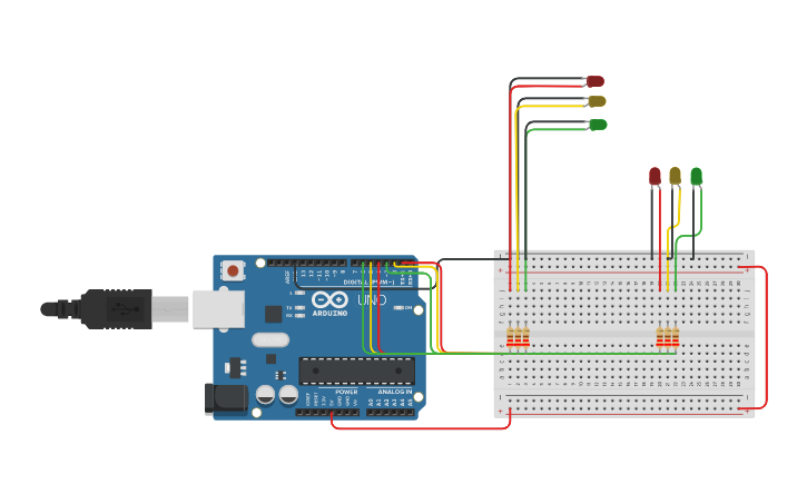 Circuit design Semáforo 2 con variables, protoboard y for Alejo Rios ...