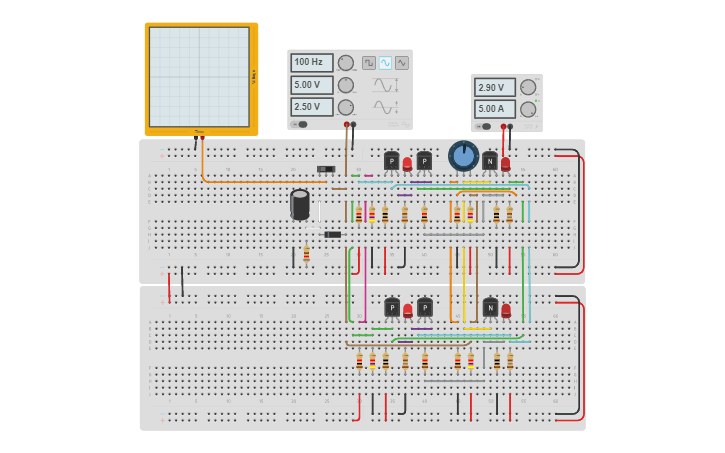 Circuit design Redressement filtrage 100hz | Tinkercad