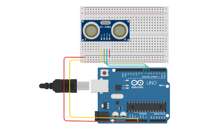Circuit design Sensor de distancia - Tinkercad