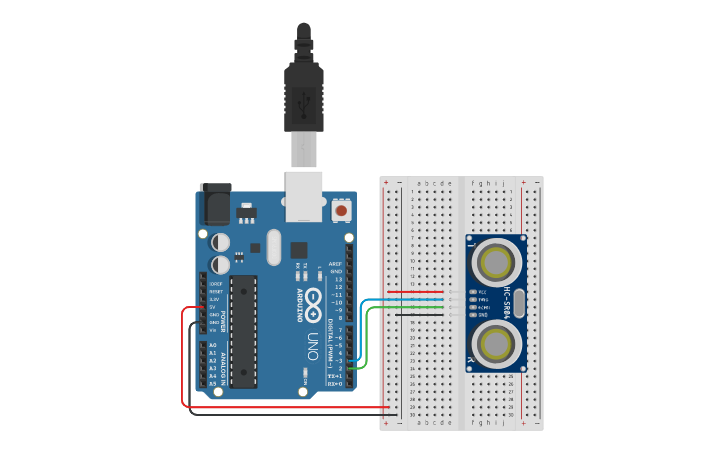 Circuit design Control del sensor de ultrasonidos I - Tinkercad
