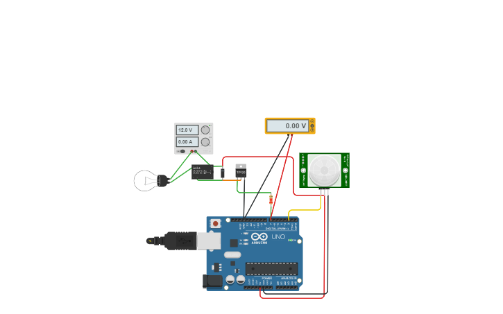 Circuit design Automatic Washroom Light Switch On and Off - Tinkercad