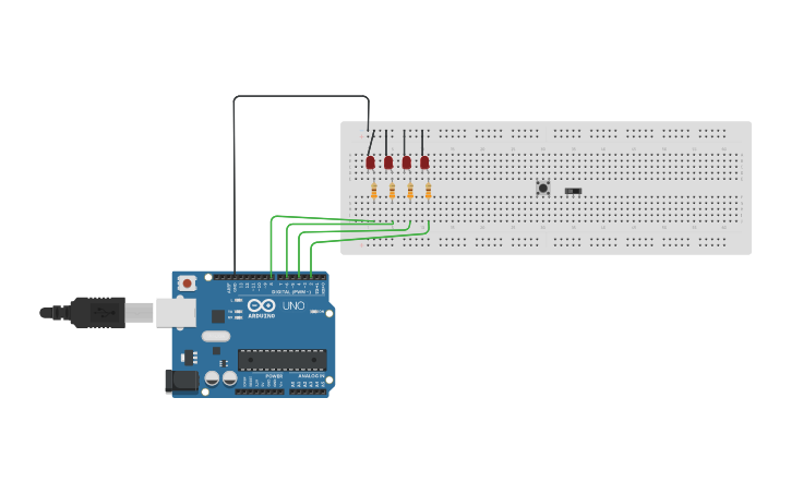 Circuit design Arduino 4 LEDS - Tinkercad