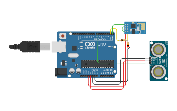Circuit design ThingSpeak 智能垃圾桶（虚拟仿真） - Tinkercad