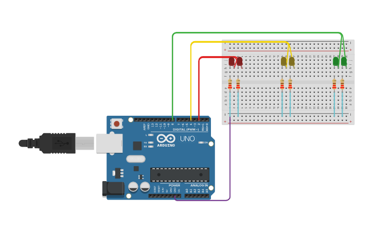 Circuit design Traffic Lights - Tinkercad
