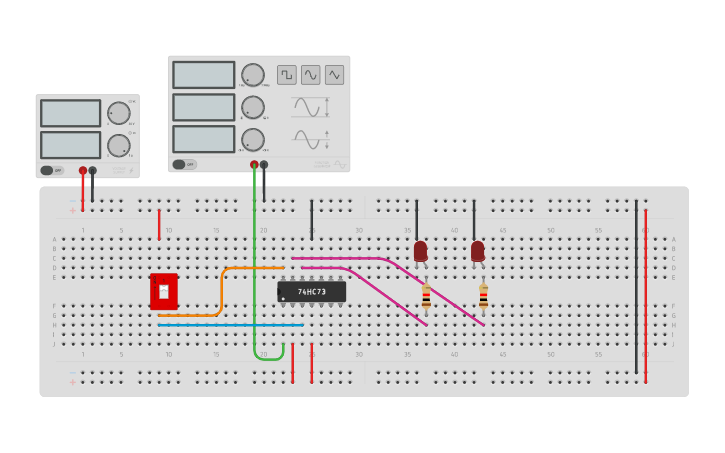 Circuit design T FF using JK FF | Tinkercad