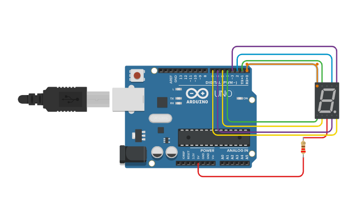 Circuit design Display de 7 Segmentos - Tinkercad