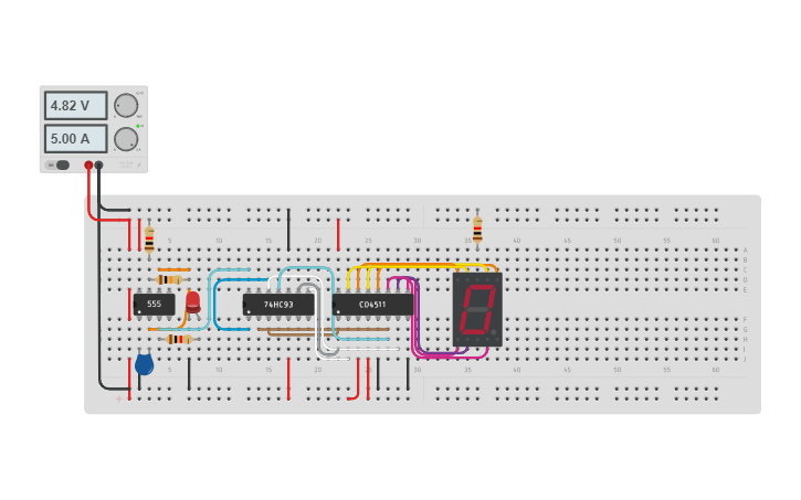 Circuit design contador 0 a 9 - Tinkercad
