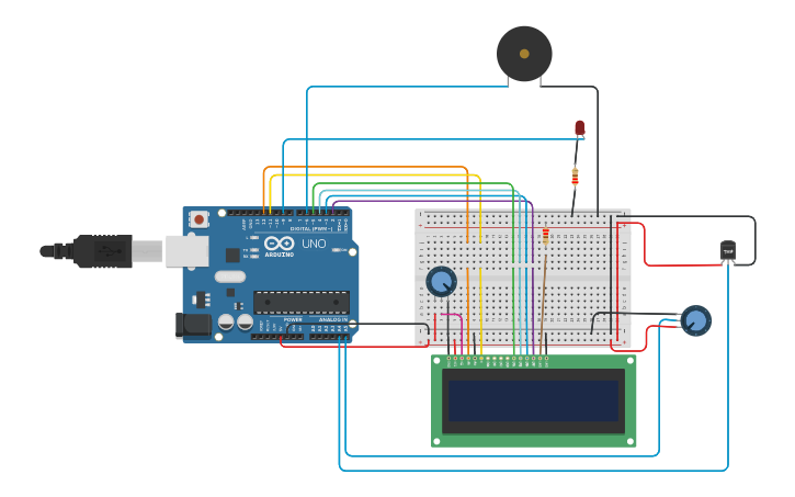 Circuit design sensor de temperatura con lcd - Tinkercad Circuit design sensor de temperatura con lcd - Tinkercad