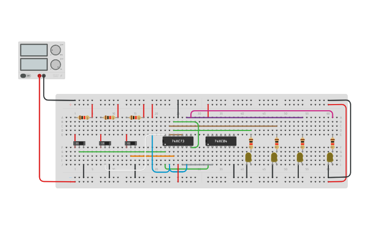 Circuit design Rangkaian Master-Slave JK F-F dengan ic 7473 - Tinkercad