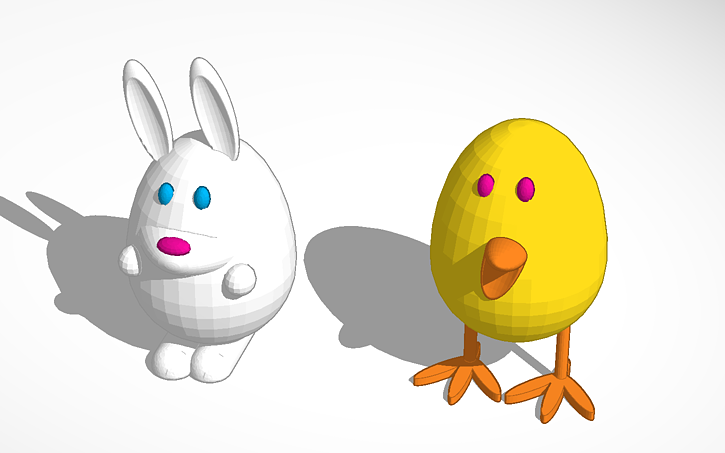 3D design bunny and chick easter eggs - Tinkercad