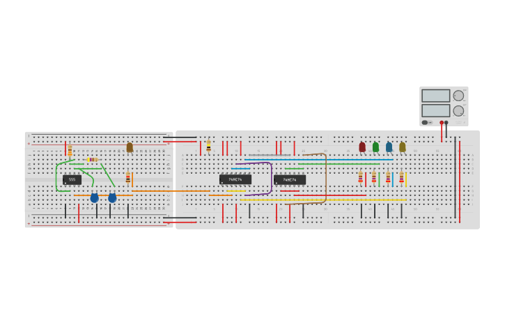 Circuit design TinkerCAD 4-bit counter Peter Greve - Tinkercad