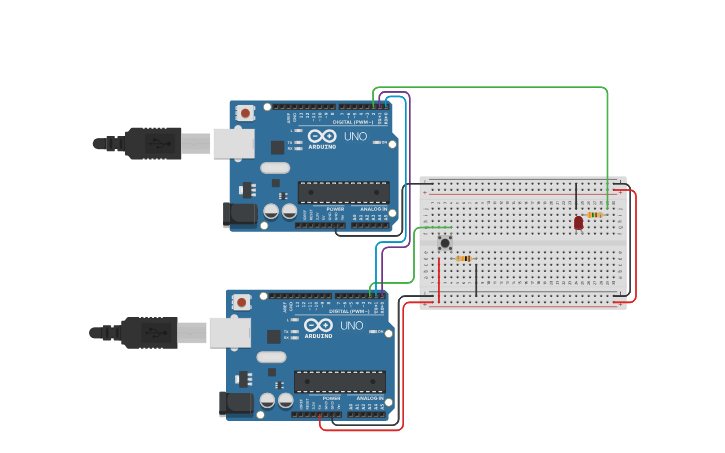 Circuit design Copy of Serial Communication With Pushbutton Between Two Arduino - Tinkercad
