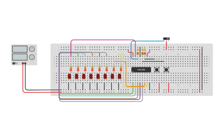 Circuit design Shift Register-74HC595 - Tinkercad