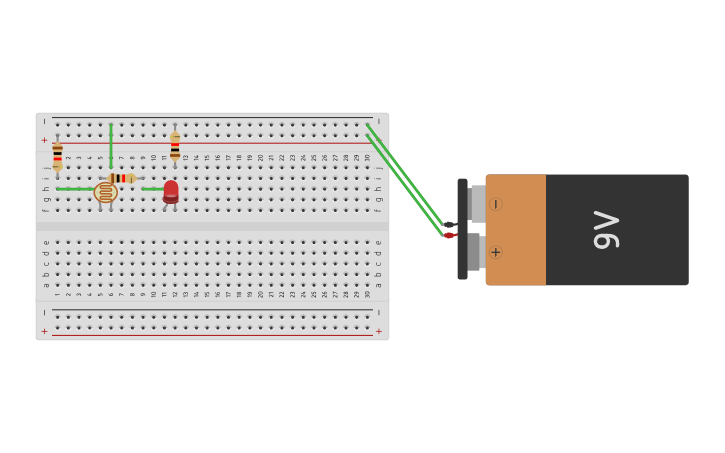 Circuit design LDR Light when Dark - Tinkercad