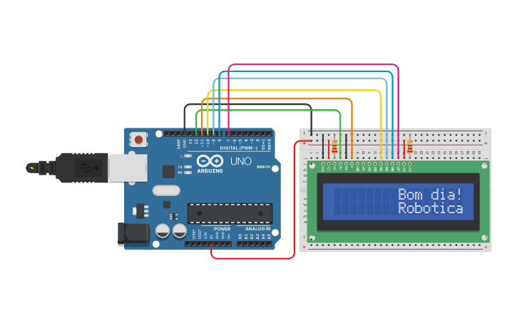 Circuit design Display LCD em movimento | Tinkercad