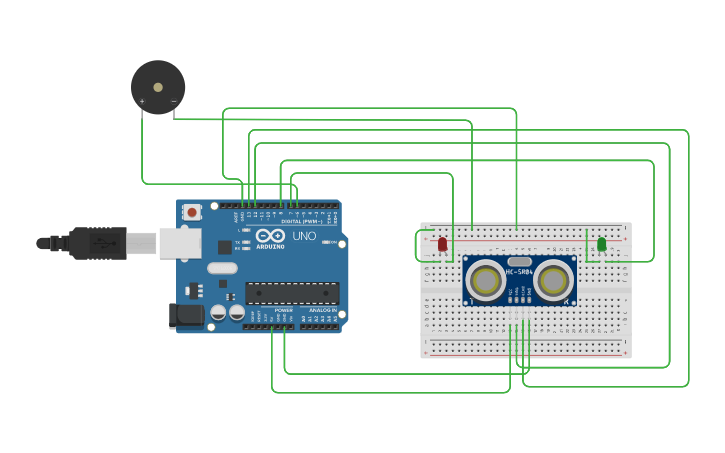Circuit design ultrasound sensor - Tinkercad
