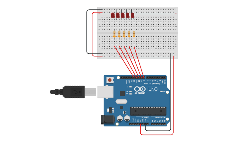 Circuit design LED for loop | Tinkercad