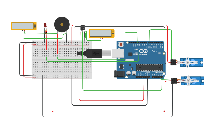 Circuit design Fire Alarm+Automatic Fire extinguisher - Tinkercad