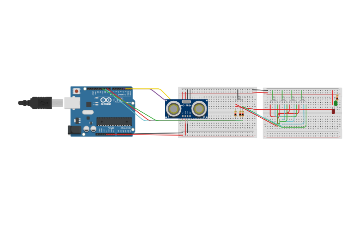 Circuit design change color with distance - Tinkercad