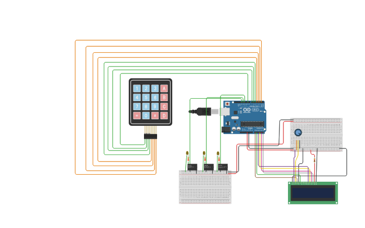 Circuit design ARDU+ LCD + TECL MATR+ REL - Tinkercad