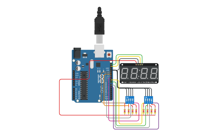 Circuit design 7-Segment I2C 2 quartets - Tinkercad