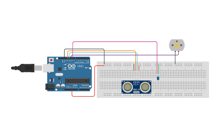 Circuit design Arduino con motor, sensor y led Kevin Amaya | Tinkercad
