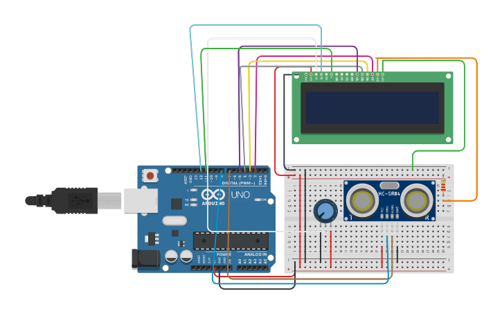 Circuit design Desafio Sensor de distancia | Tinkercad Circuit design Desafio Sensor de distancia | Tinkercad
