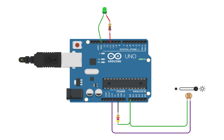 Circuit design Sensor to control fade of LED | Tinkercad