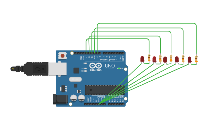 Circuit design LED sequence | Tinkercad