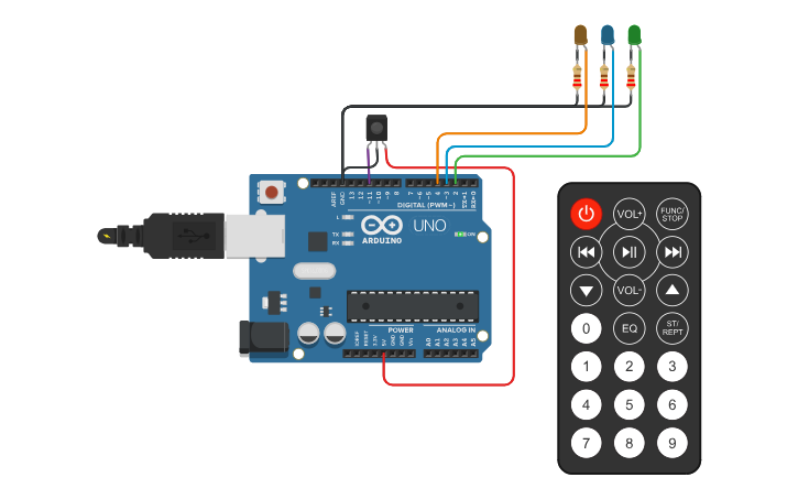 Circuit design Control de Arduino mediante IR - Tinkercad