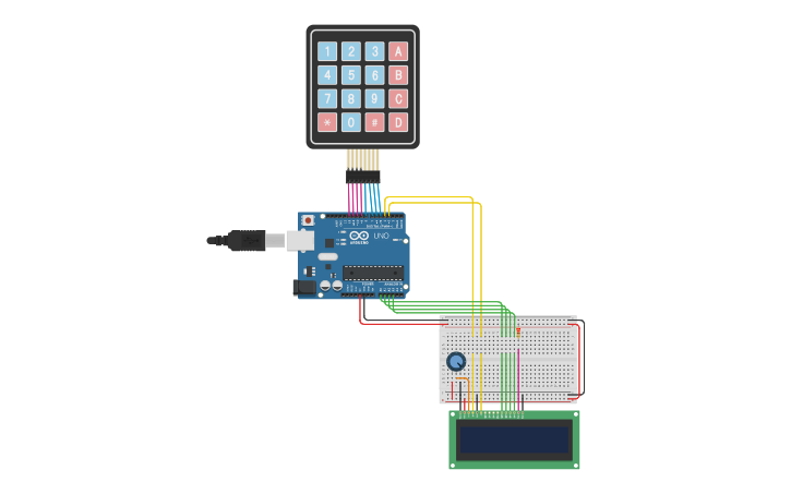 Circuit design keypad and lcd - Tinkercad
