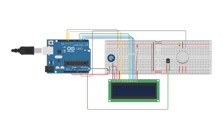 Circuit design Sensor de temperatura y sensor de gas | Tinkercad