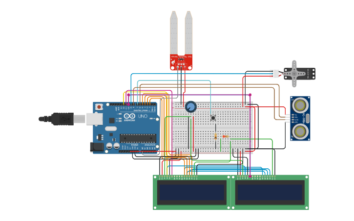 Circuit design Sistema de riego de plantas - Tinkercad