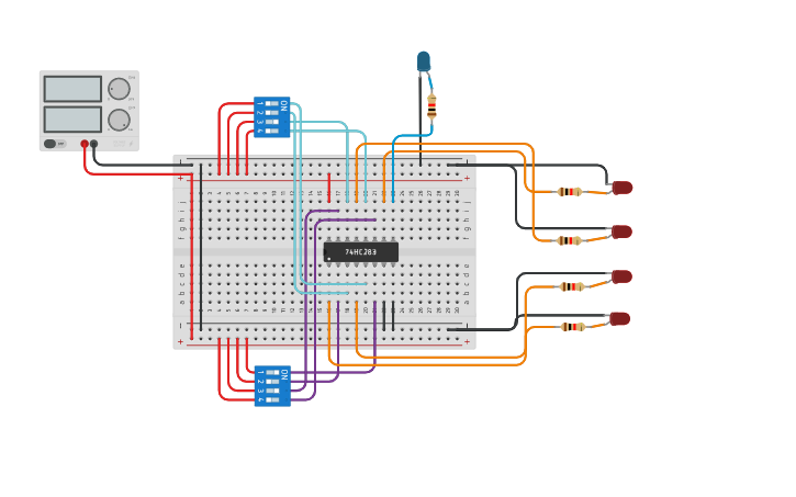 Circuit design Binary Adder 4bit - Tinkercad