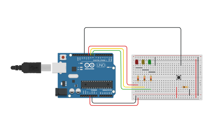 Circuit design Traffic Light system - Tinkercad