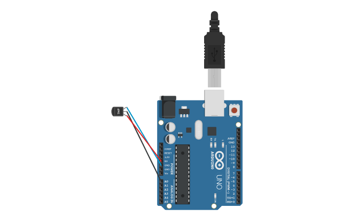 Circuit design 2. TEMPERATURE SENSOR - Tinkercad