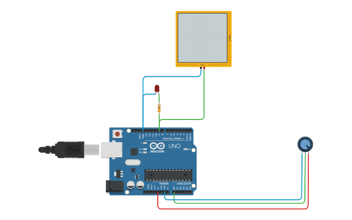 Circuit design Potentiometer with LED - Tinkercad
