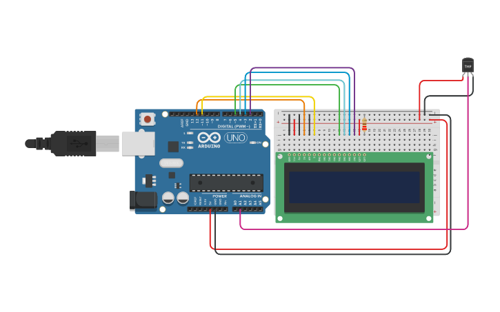 Circuit Design Lcd And Temp Sensor Tinkercad