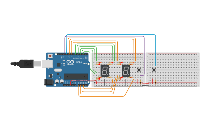 Circuit design 2 Digit Score with Reset - Tinkercad