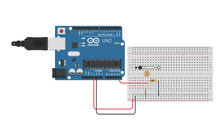 Circuit design fotoresistor - Tinkercad
