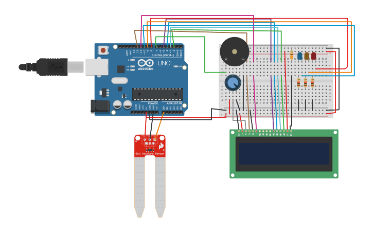Circuit design Soil Moisture Sensor - Tinkercad