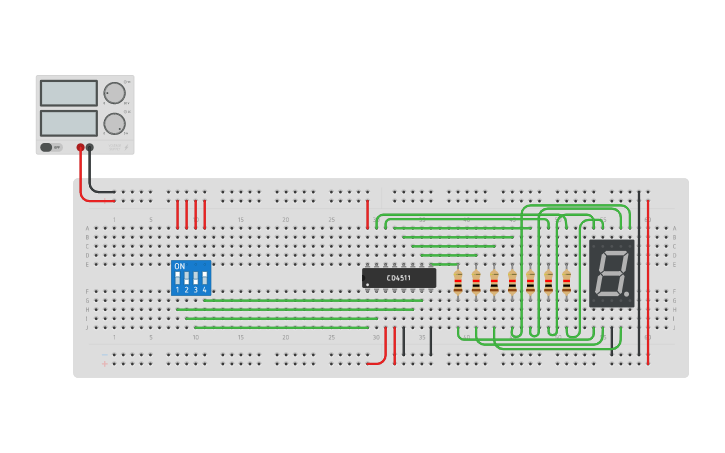 Circuit design BCD to 7-Segment - Tinkercad