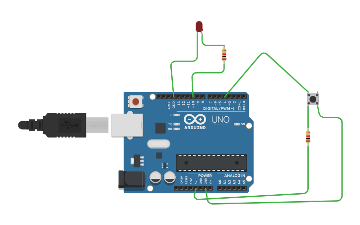 Circuit design led using push button - Tinkercad